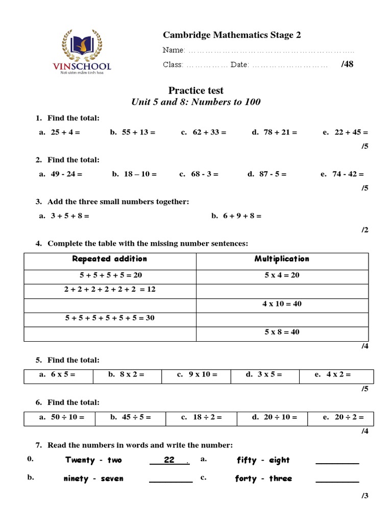 G1 - S2 - U8 - U5 Practice Test | PDF | Mathematics | Arithmetic