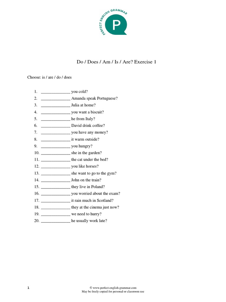 Do/Does/Am/Is/Are Exercises Worksheet | PDF