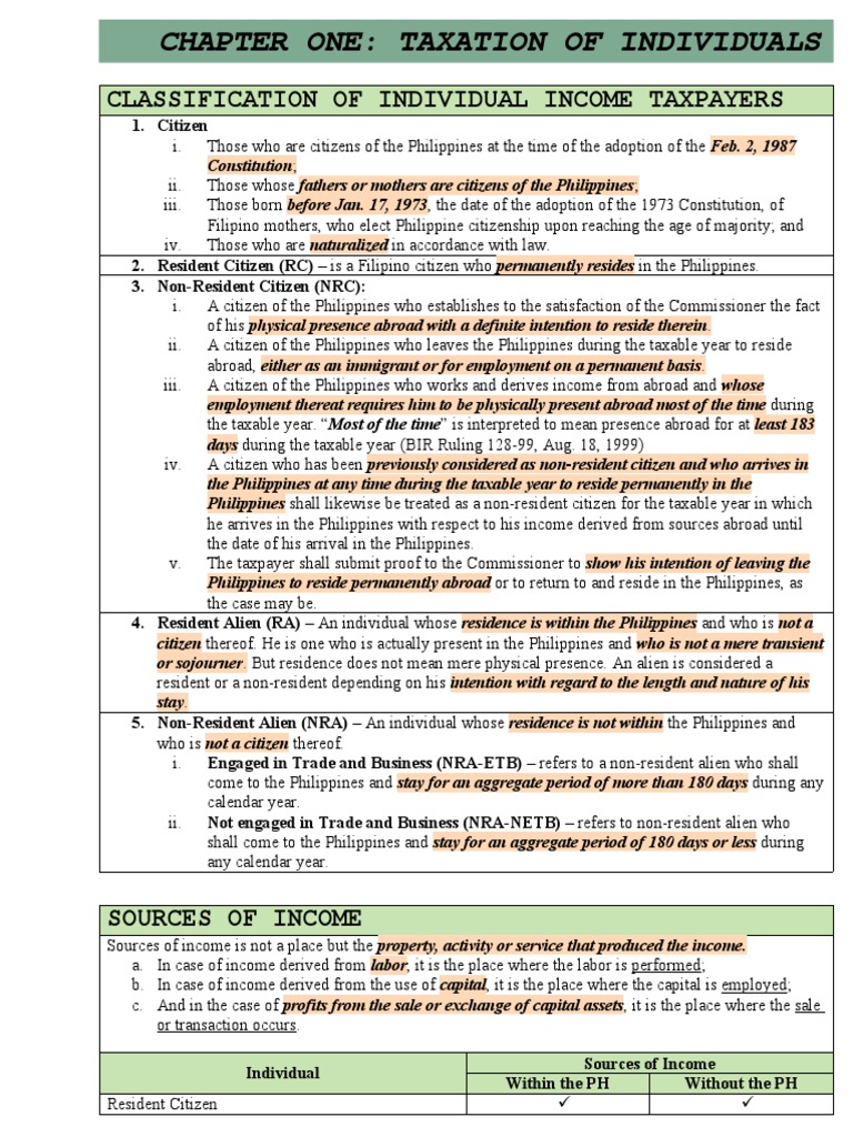 Classification of Individual Income Taxpayers | PDF