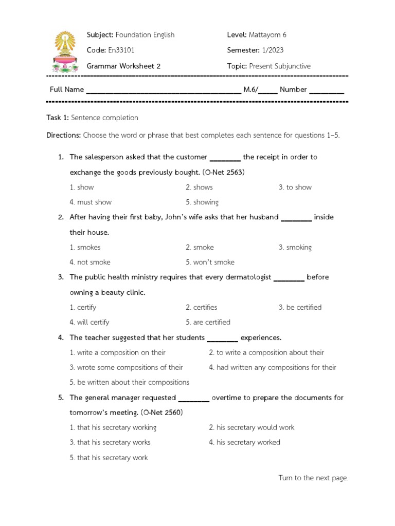 Work Sheet Subjunctive Practice | PDF | Linguistics
