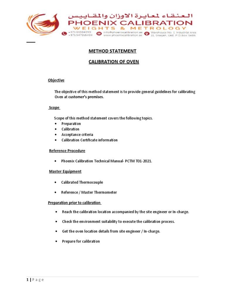 Method Statement For Oven | PDF | Calibration | Thermometer