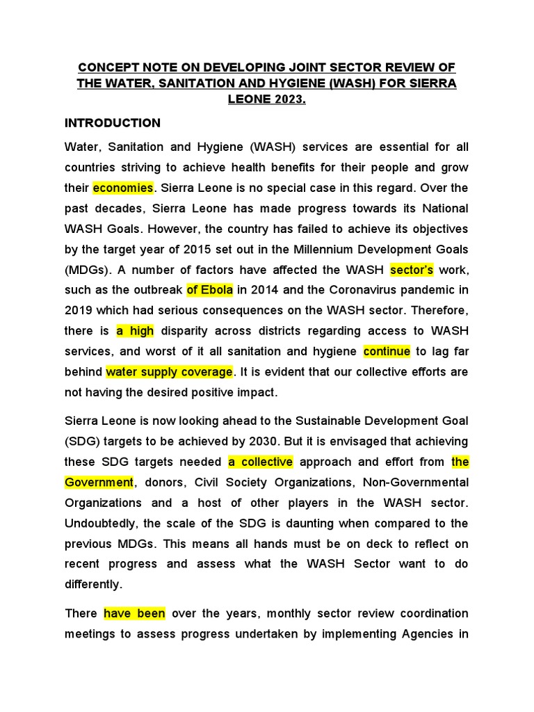 Concept Note | PDF | Wash | Millennium Development Goals