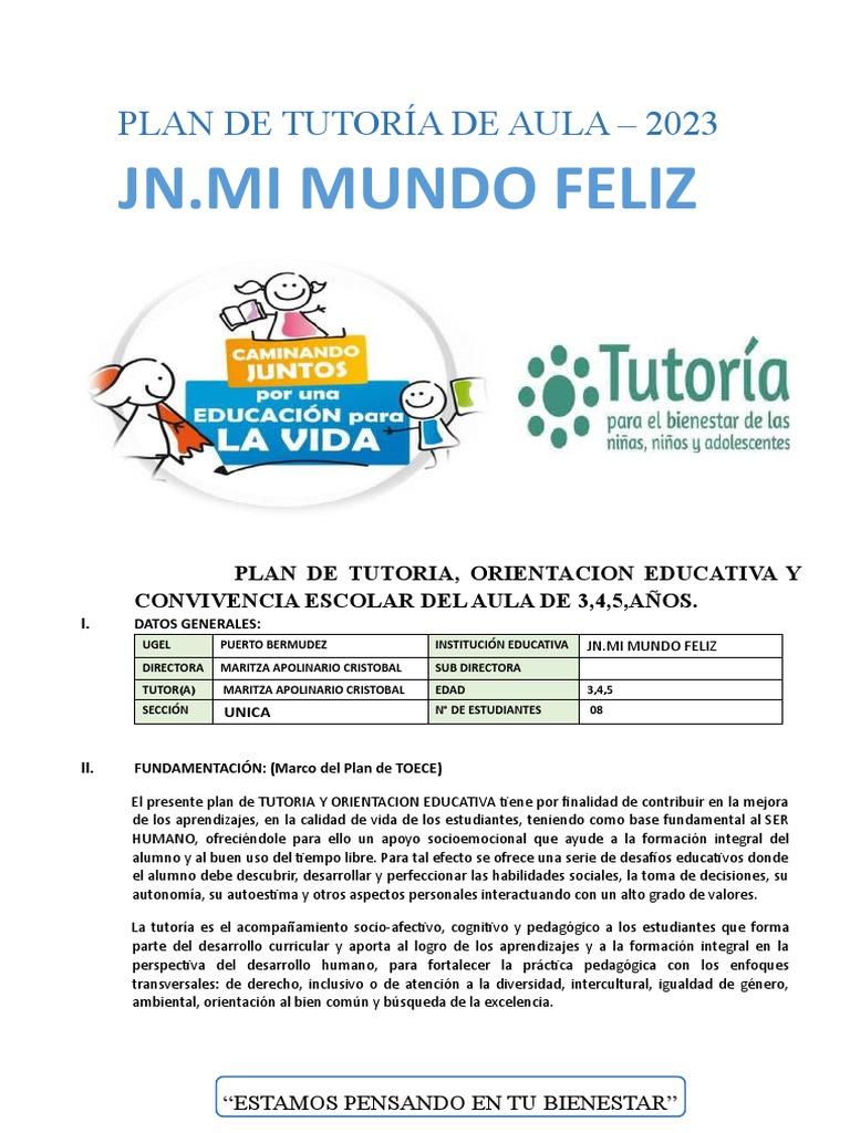Plan Toe de Aula - Maritza 2023 | PDF | Salón de clases