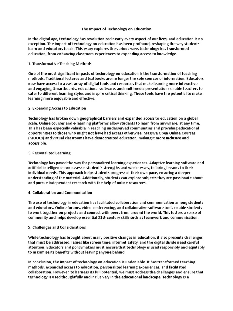 The Impact of Technology On Education | PDF | Educational Technology ...