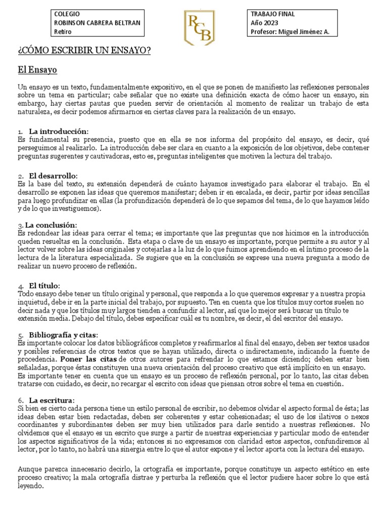 Cómo Escribir Un Ensayo | PDF | Ensayos | Comunicación escrita