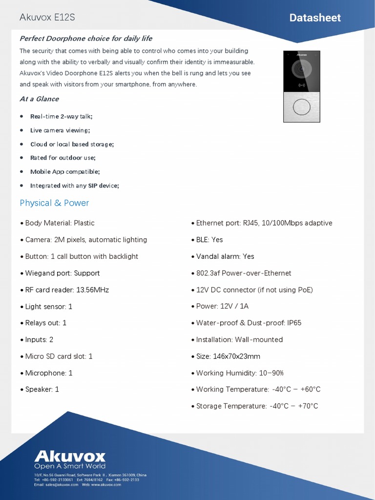 Akuvox E12S Datasheet V2.0 | PDF | Network Protocols | Computing