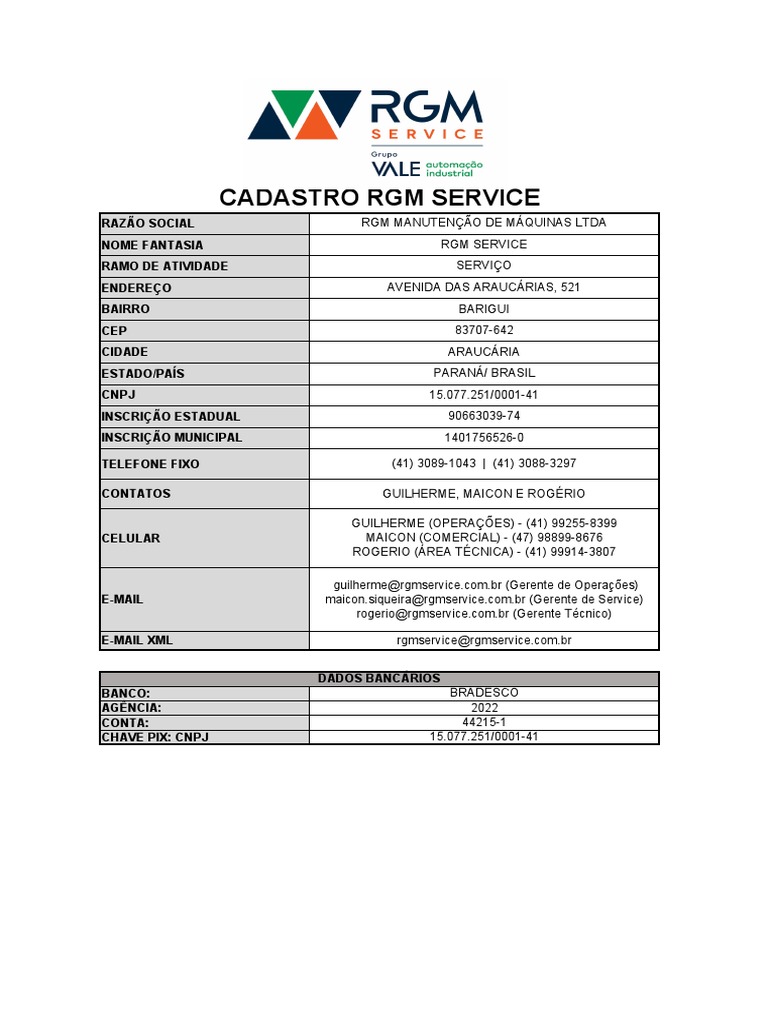 Cadastro RGM Service 2023 | PDF