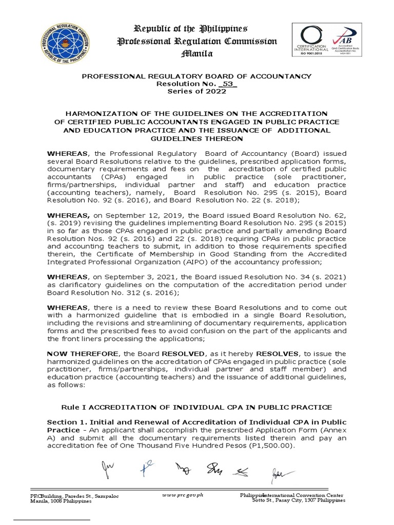 PRBoA Resolution 2022-53 | PDF | Certified Public Accountant | Accountant