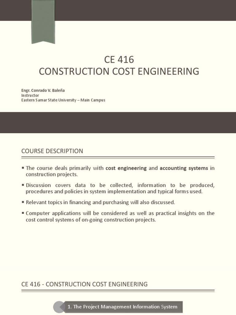 Construction Cost Engineering - Lesson 1 | PDF | Information ...