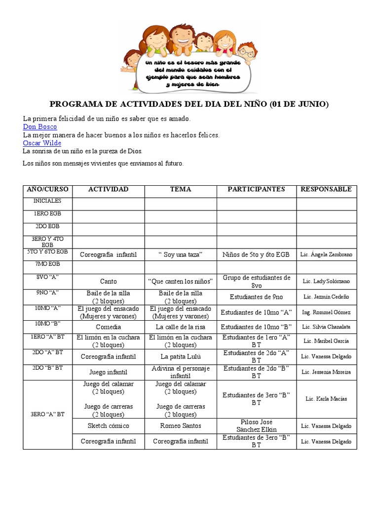 Programa de Actividades Dia Del Niño | PDF