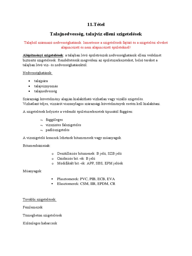 11.a Talajnedvesség, Talajvíz Elleni Szigetelés | PDF