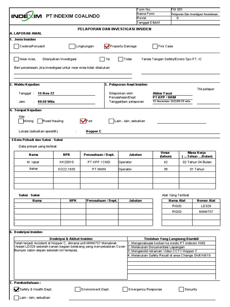 FM 001 Form LPI Dan Contoh Pengisian | PDF