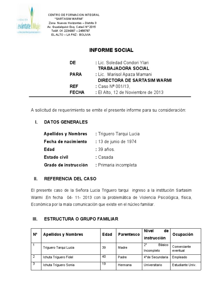 Informe Social | PDF | Familia