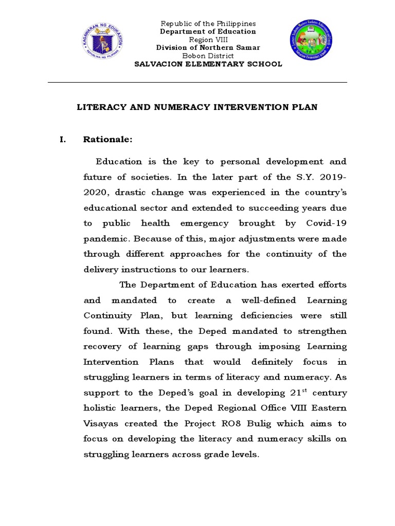 Literacy and Numeracy Intervention Plan Salvacion Es | PDF | Literacy ...