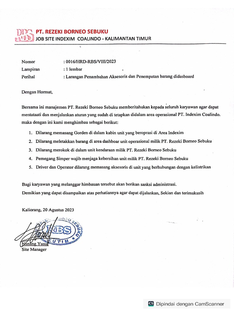 Internal Memo (Larangan Penambahan Accesoris & Menaruh Benda Di Atas ...