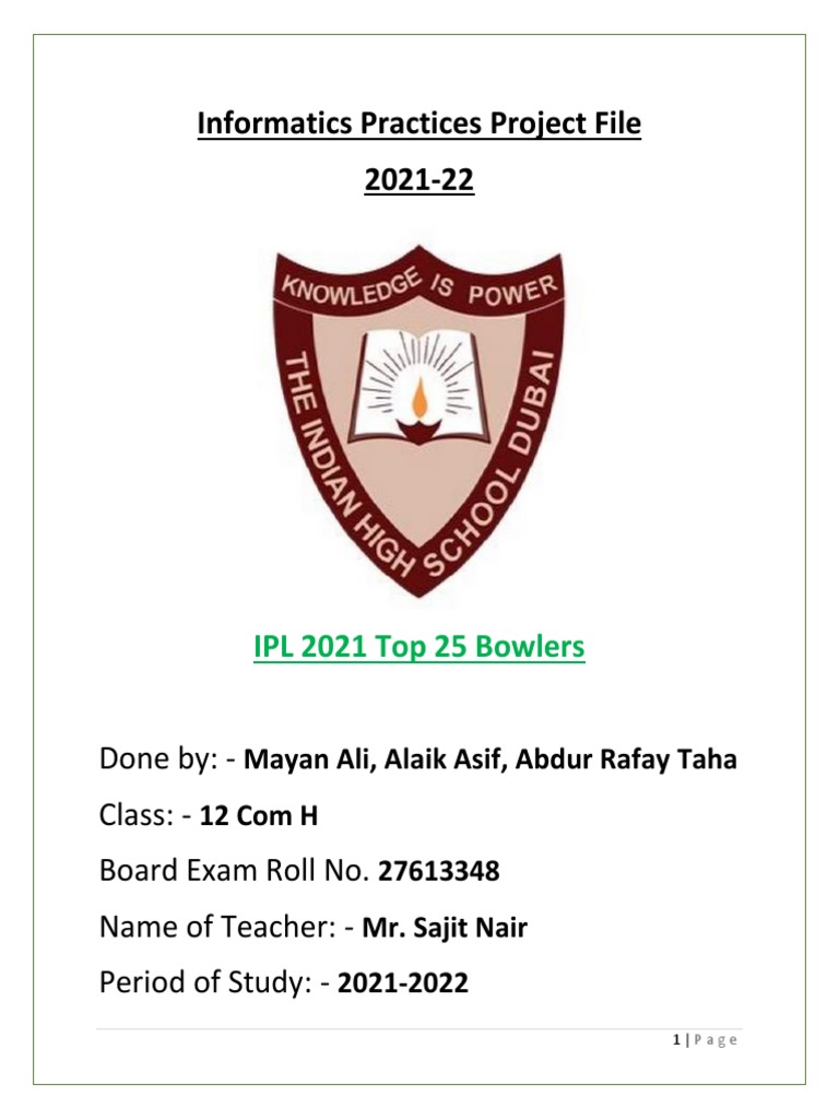 Informatics Practices Project File PDF | PDF | Computing | Software