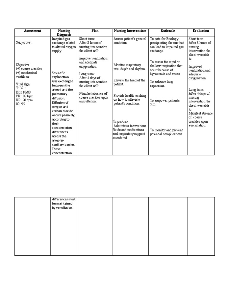 Nursing Care Plan for Impaired Gas Exchange | PDF | Respiratory System ...