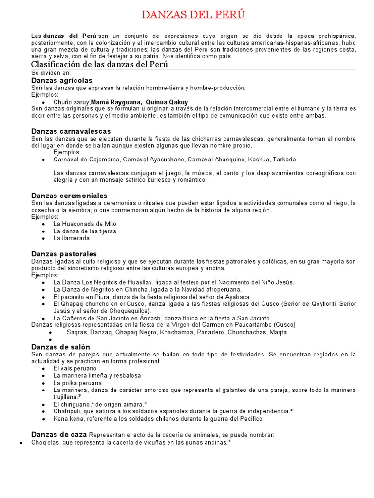 Danzas Del Perú Pdf Bailes Las Artes Escénicas
