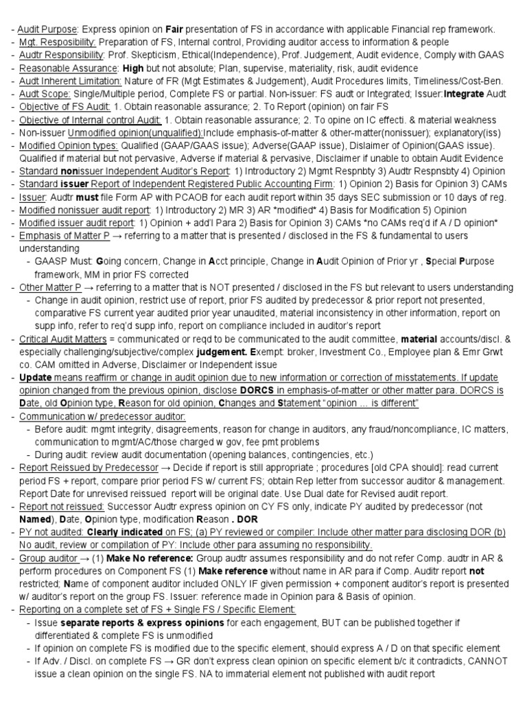 Auditing Summary Notes Chapter 1 | PDF | Financial Audit | Auditor's Report