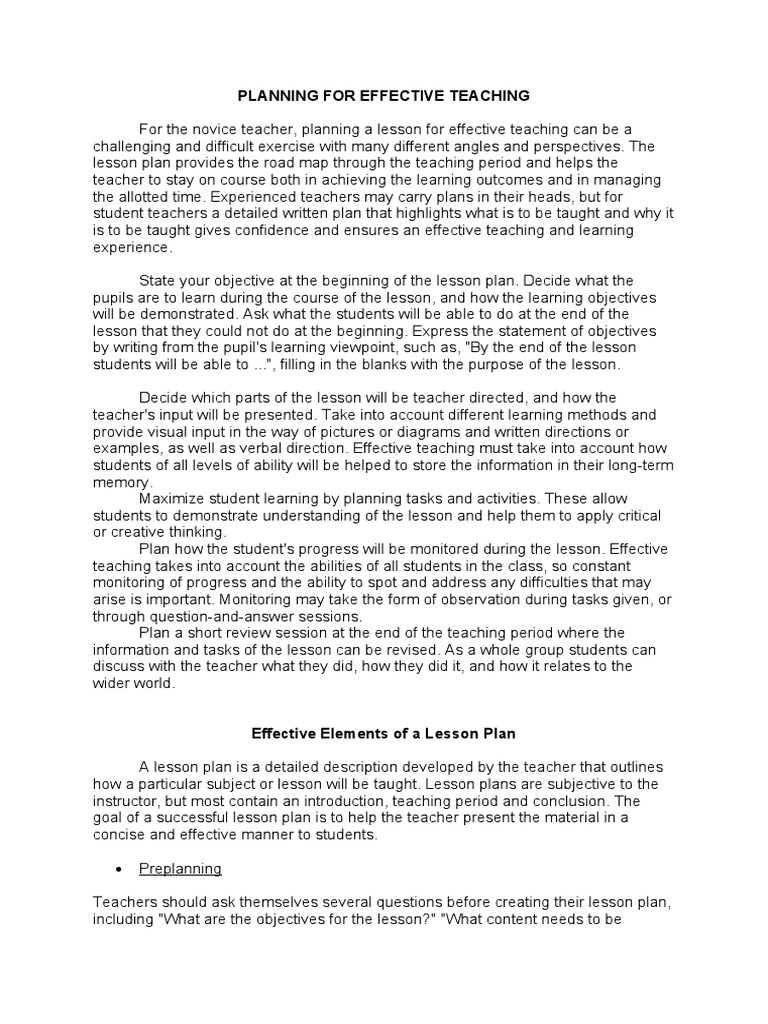 Planning For Effective Teaching | PDF | Educational Assessment | Lesson ...