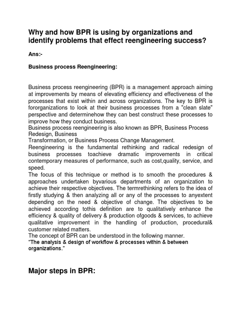 Why and How BPR Is Using by Organizations and Identify Problems That ...
