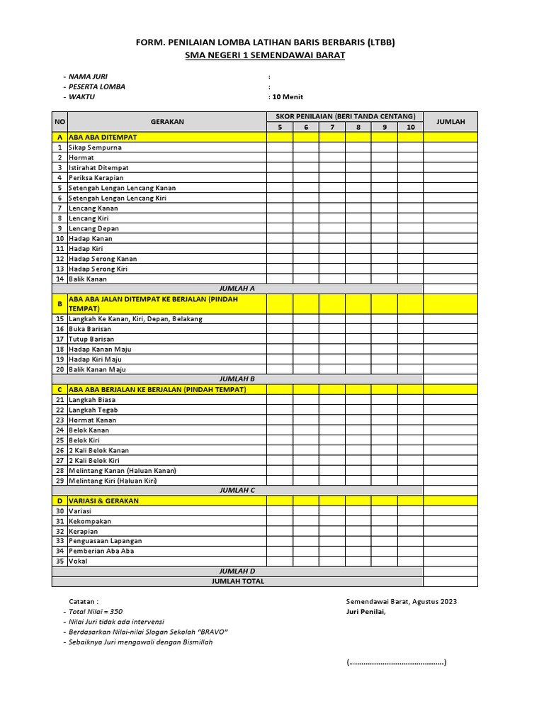 Form Penilaian Lomba LTBB | PDF