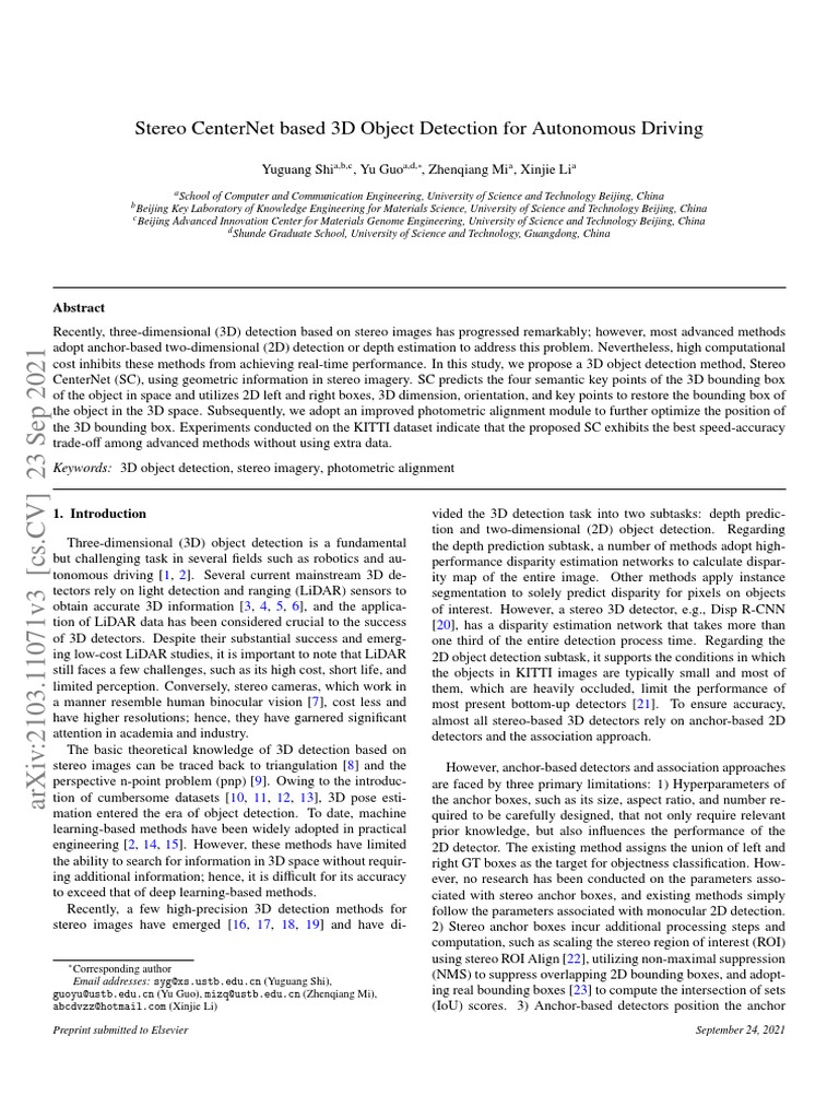 Stereo CenterNet Based 3D Object Detection For Autonomous Driving | PDF ...