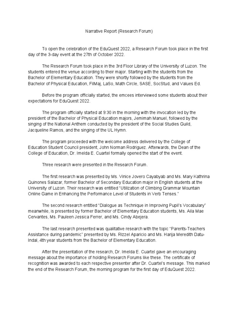 Narrative Report Research Forum | PDF | Science