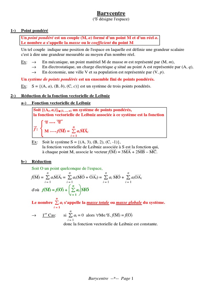 Notions et Calculs de Barycentre | PDF