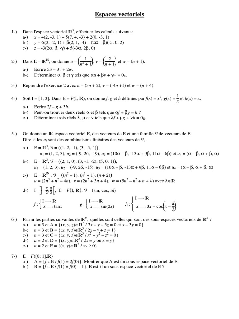 Calculs et propriétés des espaces vectoriels | PDF | Espace vectoriel ...