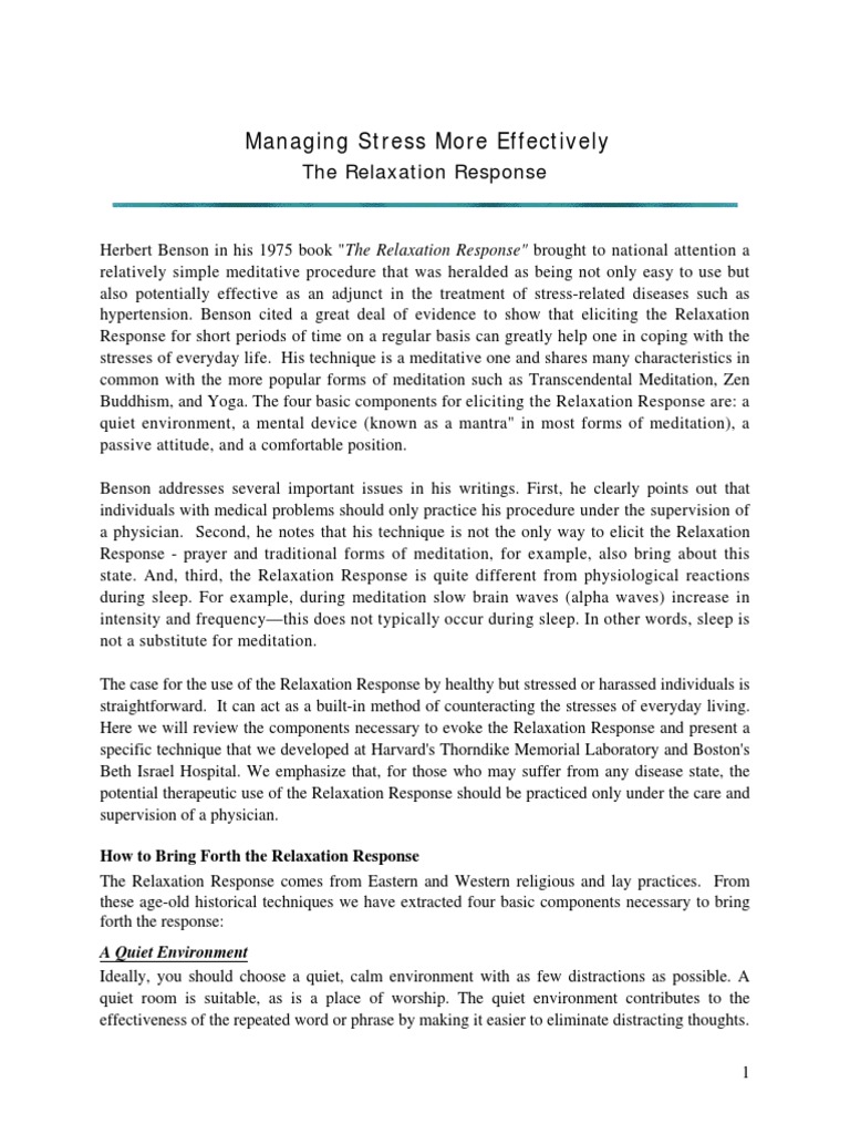 The Relaxation Response | PDF | Relaxation (Psychology) | Meditation