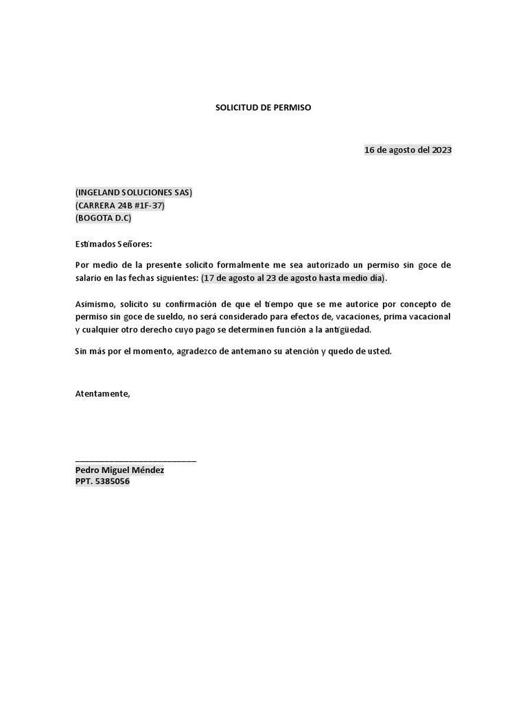 Solicitud de Permiso Con Goce de Sueldo | PDF