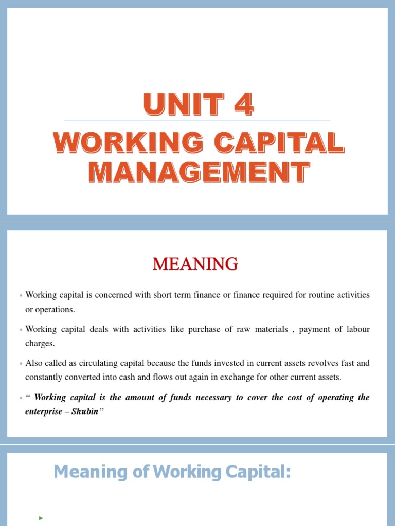 Unit 4 - Working Capital | PDF Unit 4 - Working Capital | PDF