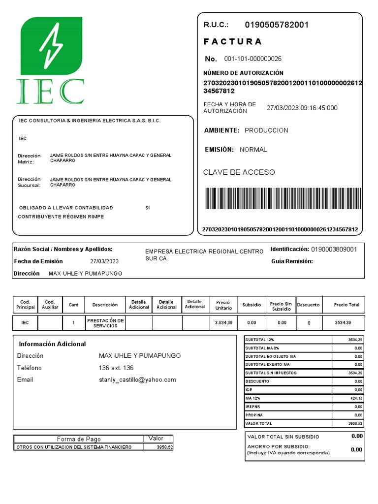 Factura de Servicios IEC Consultoría | PDF | Factura | Finanzas del ...