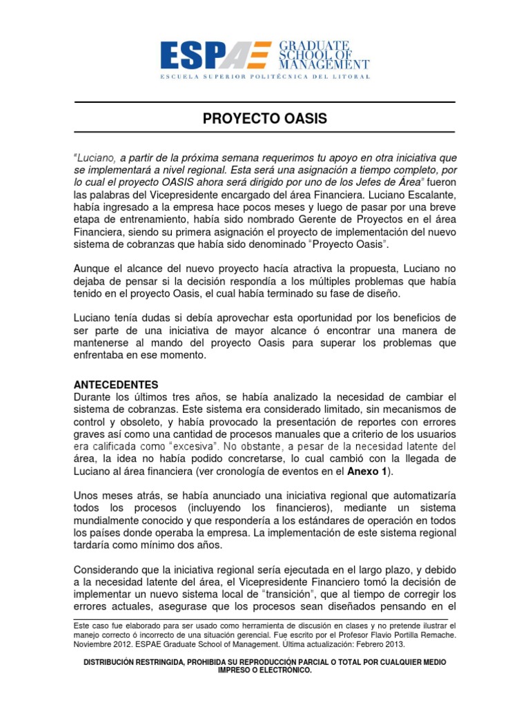 Desafíos del Proyecto Oasis en Finanzas | PDF | Business