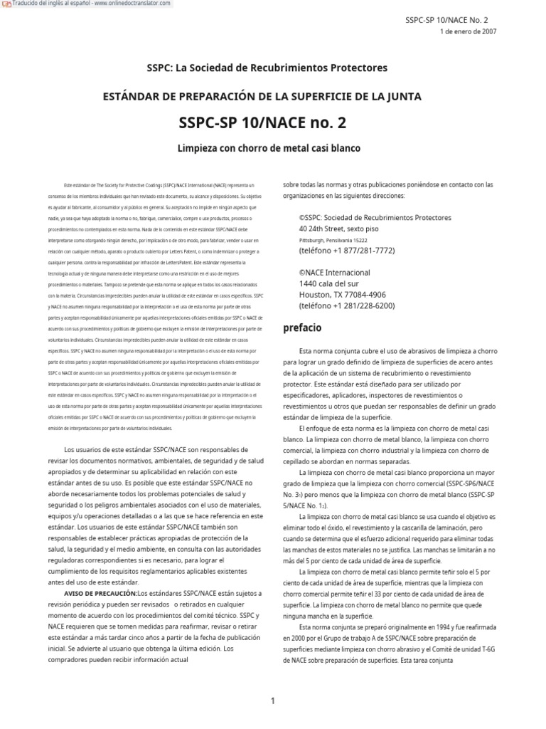 .archivetempNACE No. 2 SSPC SP 10 Near White - Copy - En.es | PDF | Abrasivo | Revestimiento