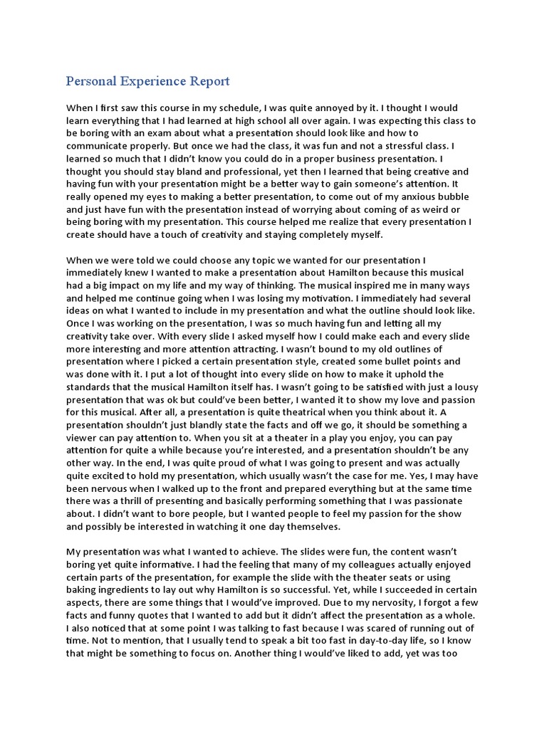 Personal Experience Report | PDF | Creativity | Feeling