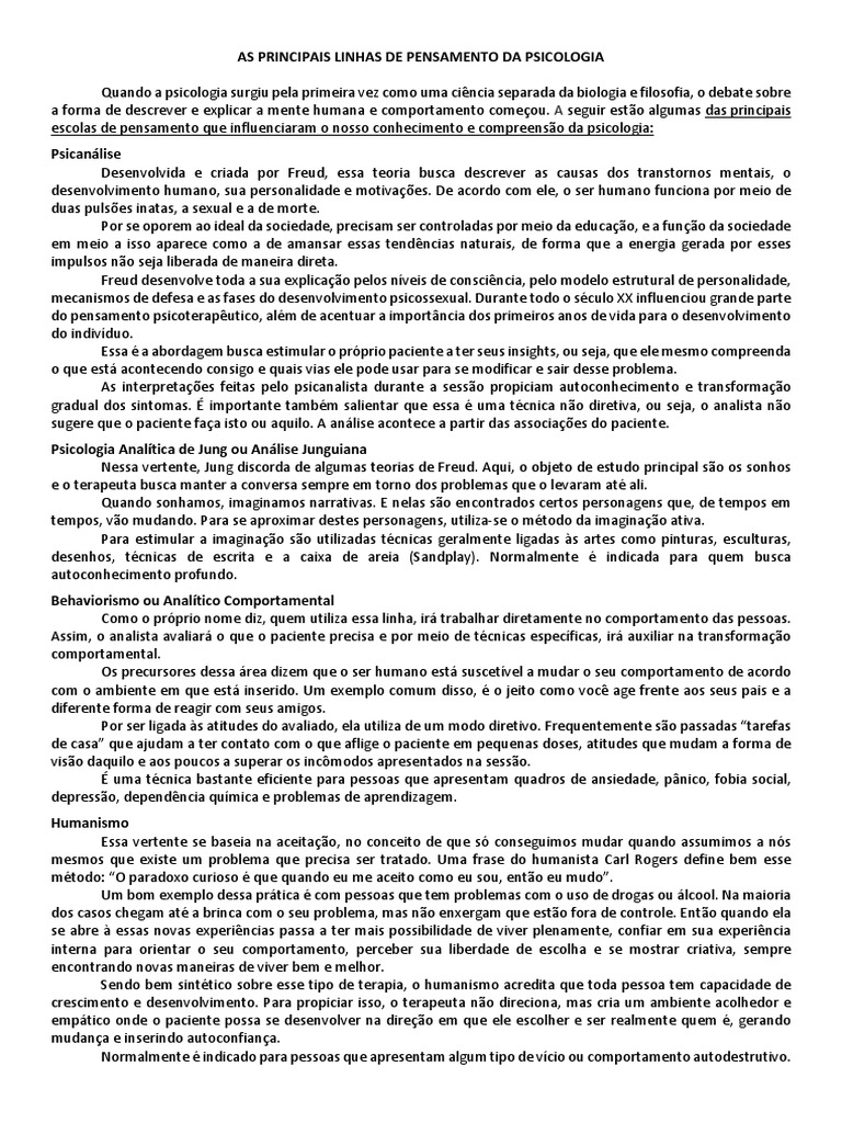 Texto 13 - As Principais Linhas de Pensamento Da Psicologia | PDF | Psicologia | Sigmund Freud