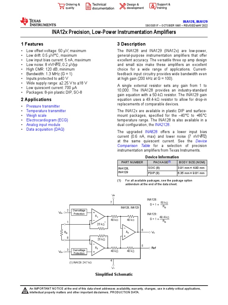 INA129 Precision Amplifier Overview | PDF | Amplifier | Electrostatic ...