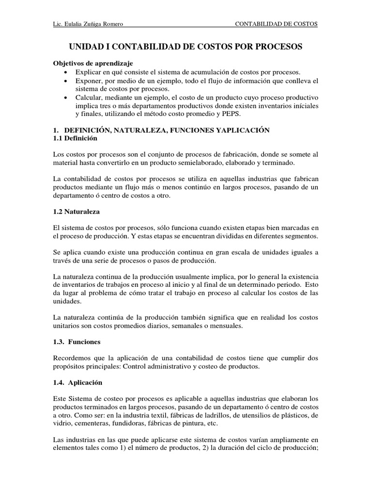 Unidad I Contabilidad de Costos Por Procesos | PDF | Contabilidad de costos | Costo