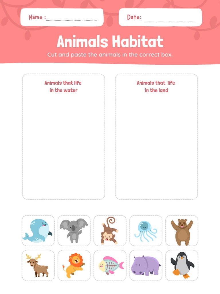 Animals Habitat Worksheet | PDF | Language Arts & Discipline | Home ...