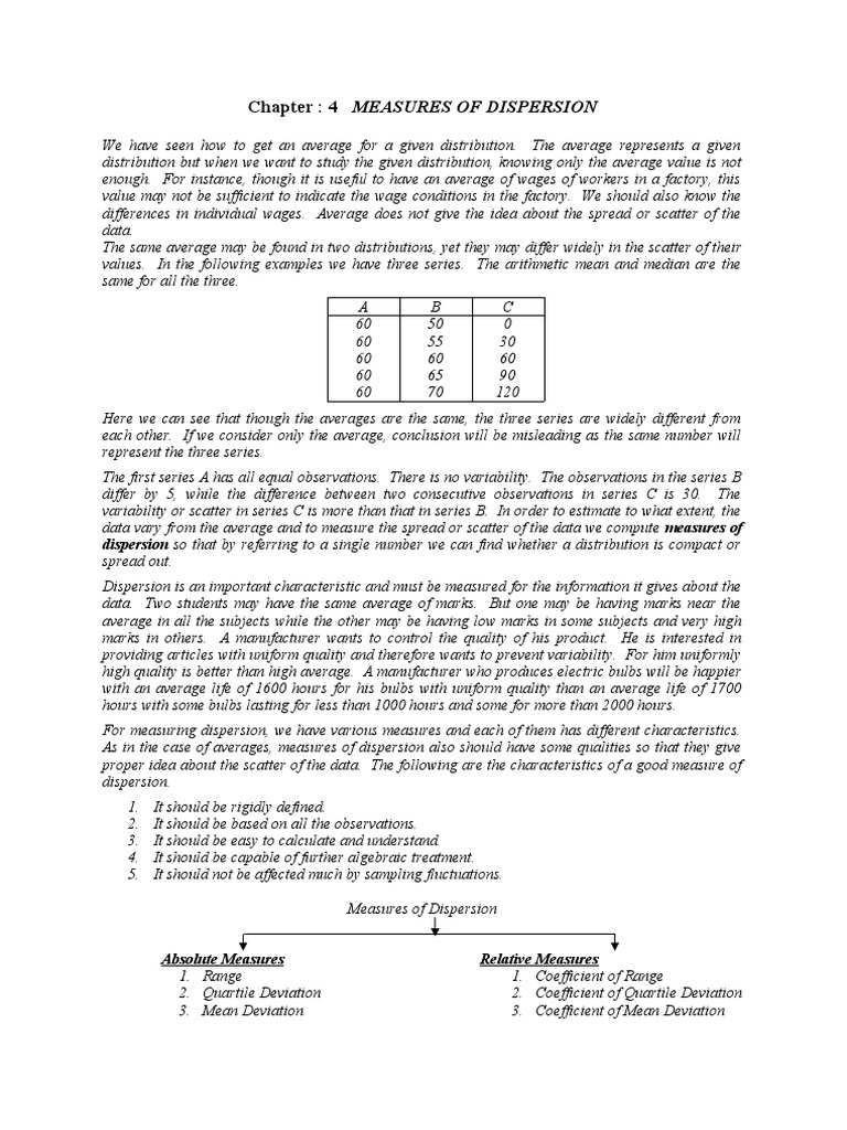 Dispersion Pdf Mean Standard Deviation