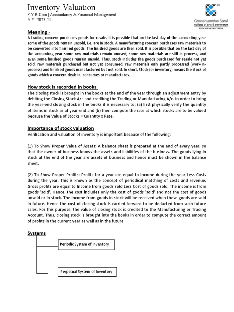Inventory Valuation Methods Explained | PDF | Inventory | Cost Of Goods ...