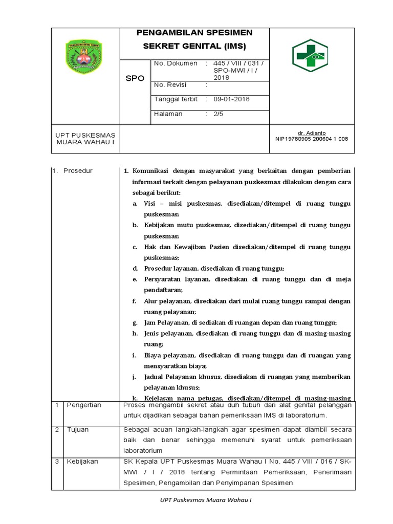 8.1.2.1.-Spo Pengambilan Spesimen Sekret Genital | PDF