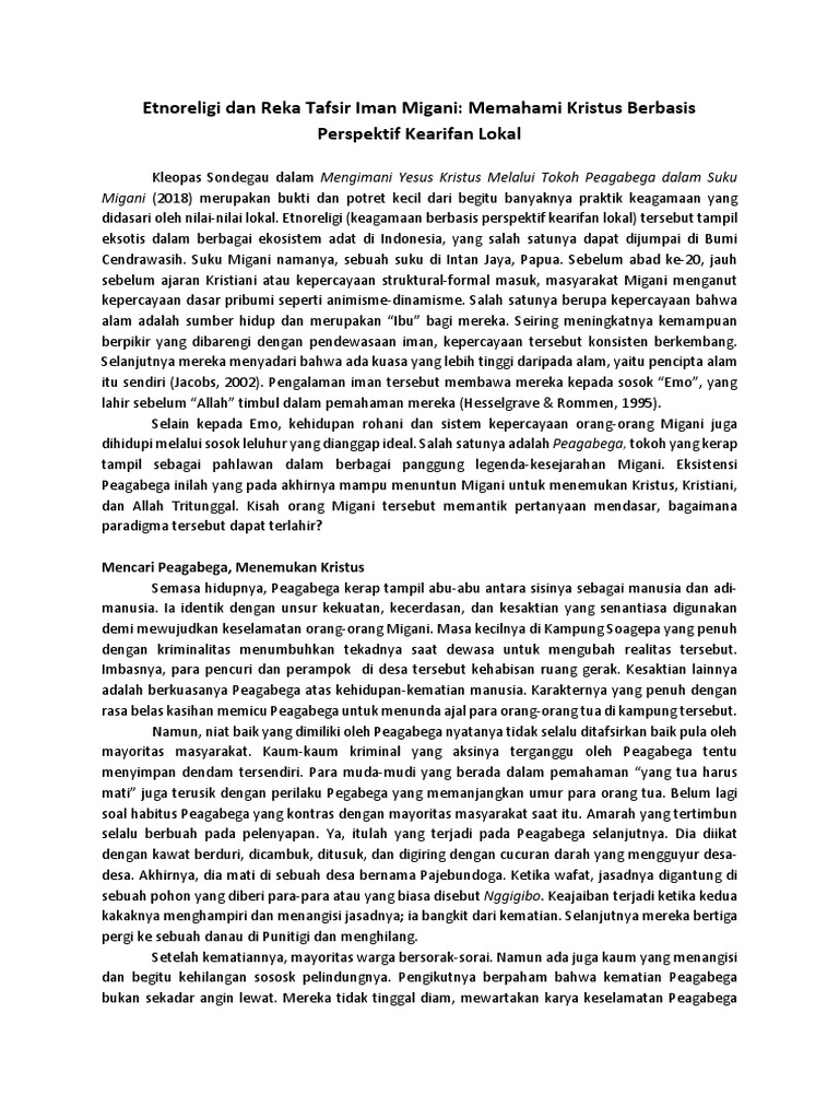 Etnoreligi Dan Reka Tafsir Iman Migani - Memahami Kristus Berbasis ...