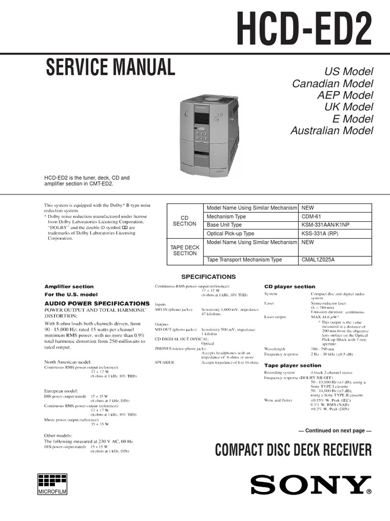 Sony - HCD Ed2 1 | PDF | Printed Circuit Board | Laser
