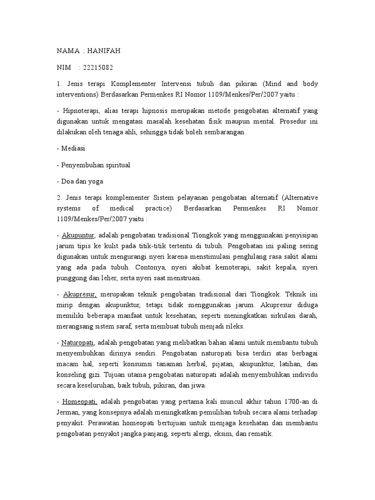 Jenis Terapi | PDF | Kesehatan Holistik
