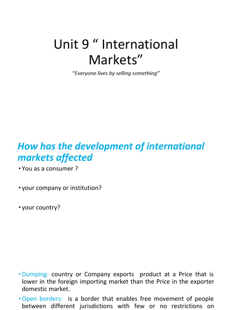Unit 9 & 10 International Markets | PDF | Taxes | Exports