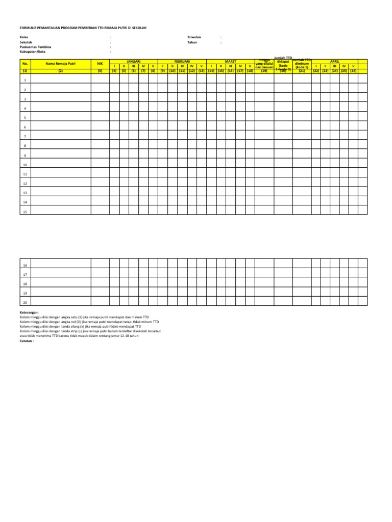 Pemantauan TTD Remaja Putri | PDF