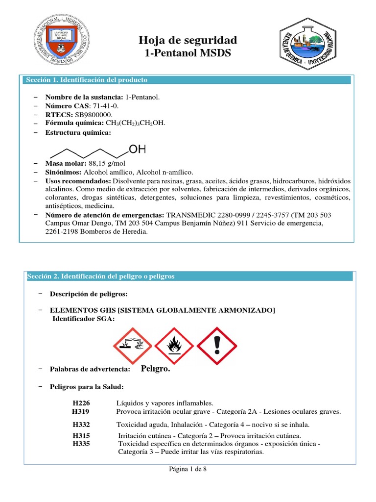 1-Pentanol (EQ1) | PDF | Agua | Combustión